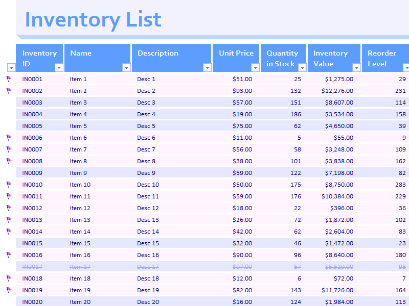 Download Inventory Value Stock Excel Spreadsheet Sample